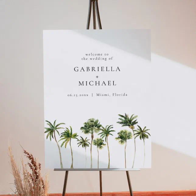 Minimalist Tropical Palm Tree Wedding Welcome Foam Board | Zazzle