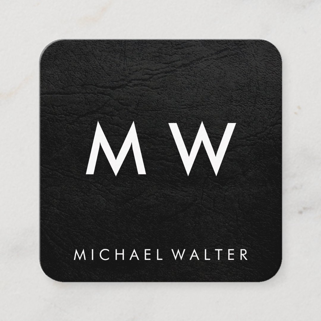 Minimalist Two Letter Monogram Faux Leather Square Business Card | Zazzle
