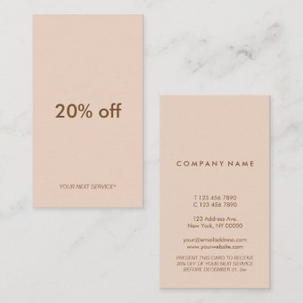 Minimalist Typo PastelPeach Vertical Discount Card | Zazzle