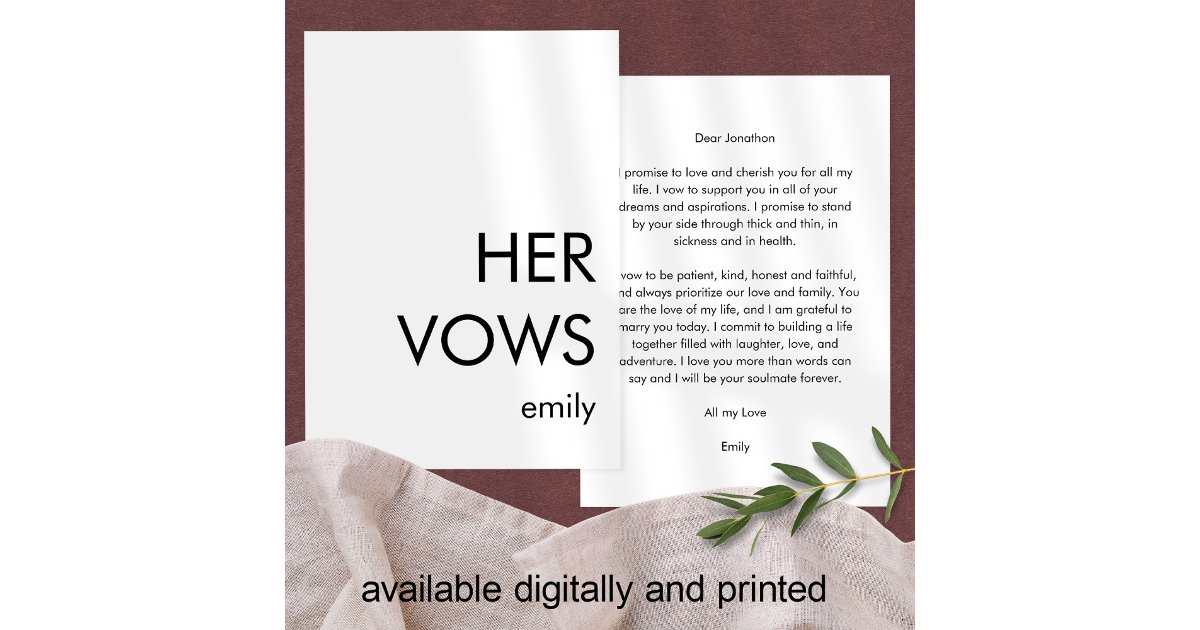 Minimalist Typography Custom Any Color Her Vows Card | Zazzle