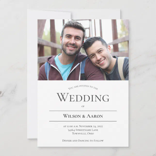 Minimalist Typography LGBT Photo Wedding Invitation | Zazzle