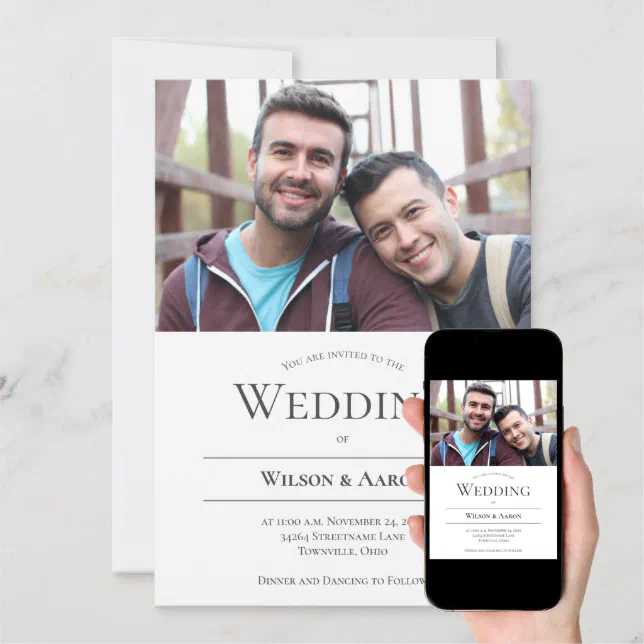 Minimalist Typography LGBT Photo Wedding Invitation | Zazzle