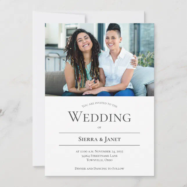 Minimalist Typography LGBTQ Photo Wedding Invitation | Zazzle
