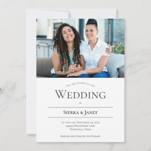Minimalist Typography LGBTQ Photo Wedding Invitation | Zazzle