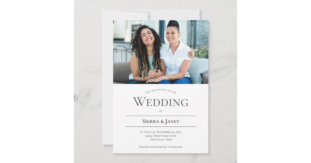 Minimalist Typography LGBTQ Photo Wedding Invitation | Zazzle