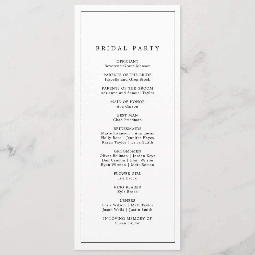 Minimalist Typography Wedding Program 4" x 9.25" sold by Elizabeth Pecot | SKU 43858520 | Printerval
