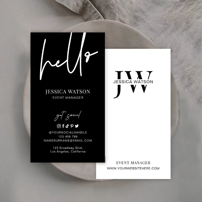 Minimalist Unique Trendy Initials Black & White Business Card | Zazzle