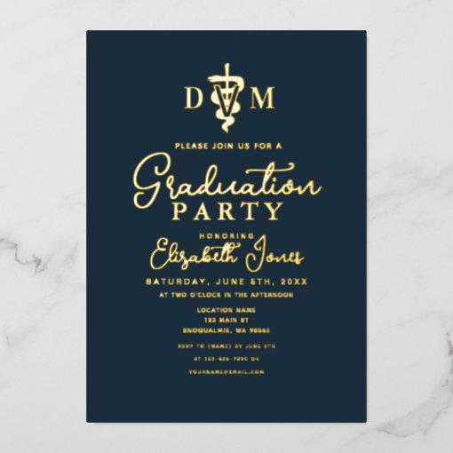 Minimalist Veterinary School Graduation Photo Foil Invitation | Zazzle