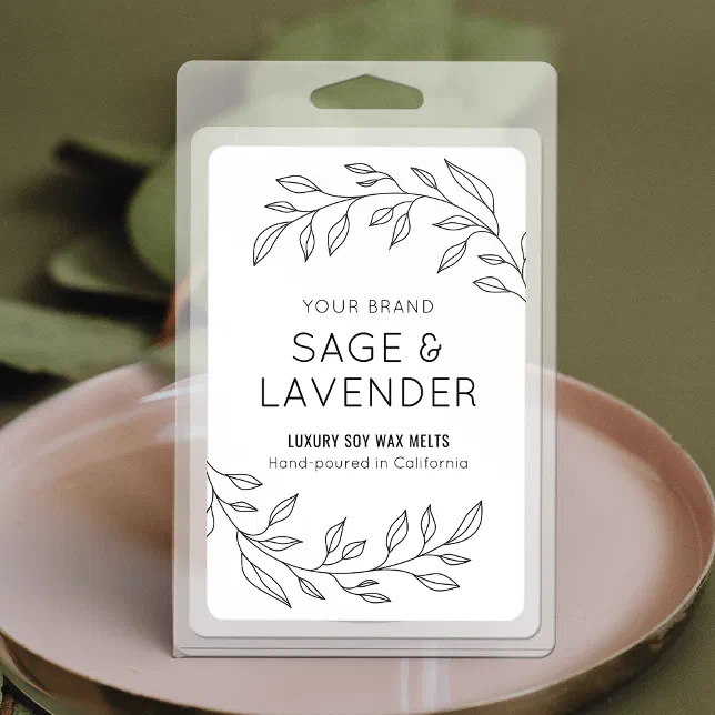 Minimalist Vintage Botanical Leaves Wax Melt Label | Zazzle