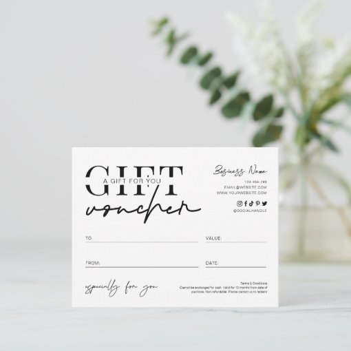 Minimalist Voucher Script Logo Gift Certificate | Zazzle