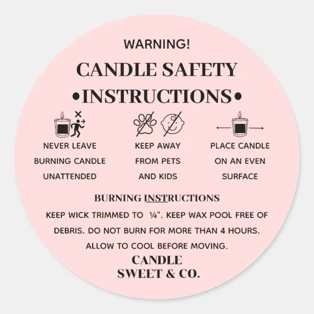 Minimalist Warning Candle | Blush Pink Modern Classic Round Sticker ...