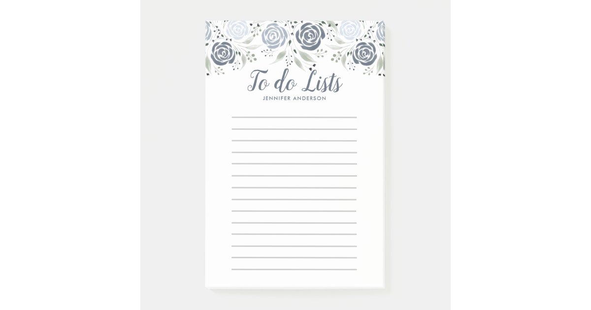 Minimalist Watercolor Dusty Blue Floral To do List Post-it Notes | Zazzle