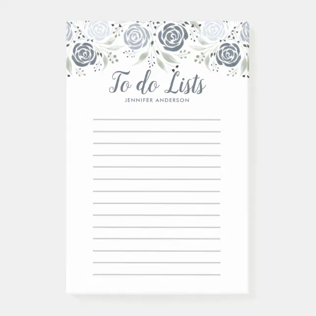 Minimalist Watercolor Dusty Blue Floral To do List Post-it Notes | Zazzle