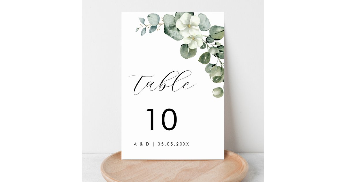 Minimalist Watercolor Eucalyptus Floral Wedding Table Number | Zazzle
