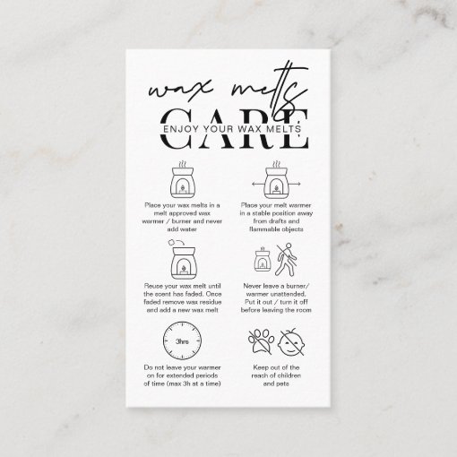 Minimalist Wax Melts Safety Instructions Cards | Zazzle