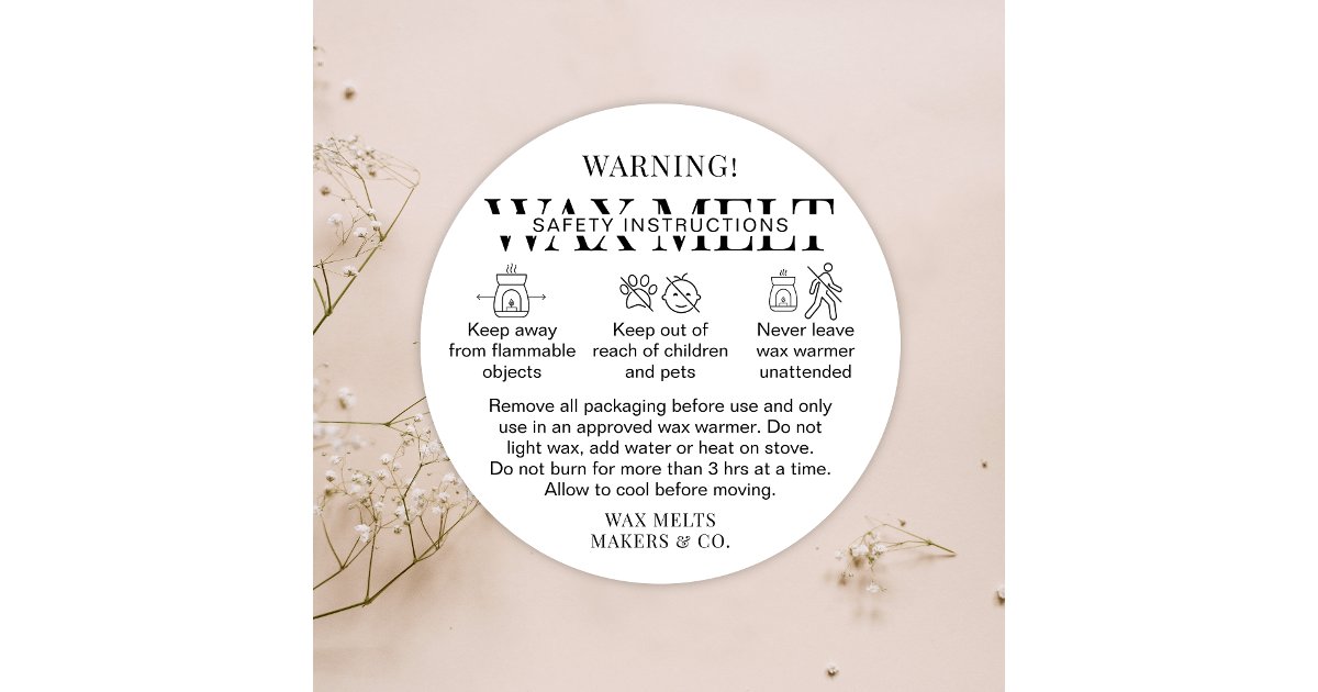 Minimalist Wax Melts Warning Label Modern Black | Zazzle