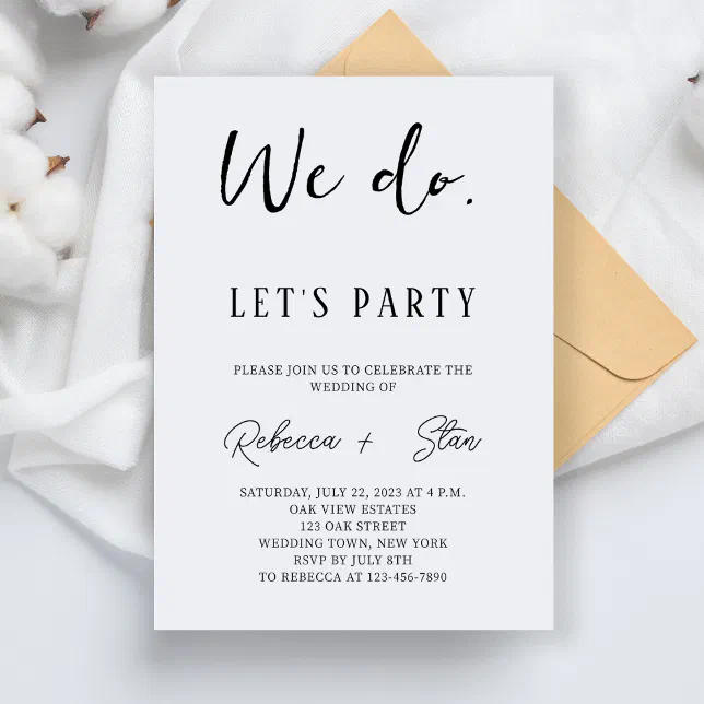 Minimalist We Do Wedding Let's Party Wedding Invitation | Zazzle