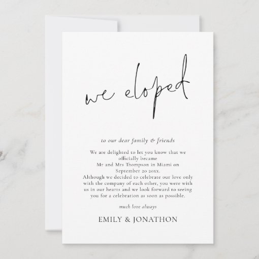 Minimalist We Eloped Script Elopement Announcement | Zazzle