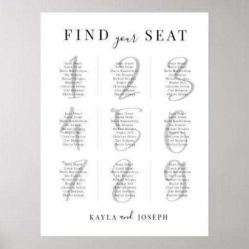 Minimalist Wedding 9 Table Seating Chart Sign | Zazzle