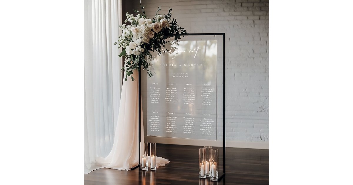 Minimalist Wedding Acrylic Seating Chart Sign | Zazzle