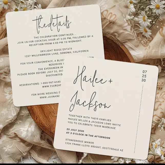 Minimalist Wedding All-In-One Modern Simple Square Invitation | Zazzle