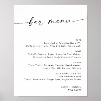 Minimalist Wedding Bar Menu | Modern Drink Menu Poster | Zazzle
