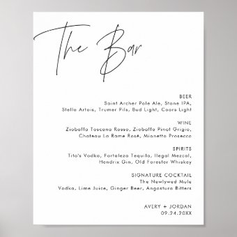 Minimalist Wedding Bar Menu | Wedding Drink Menu Poster | Zazzle