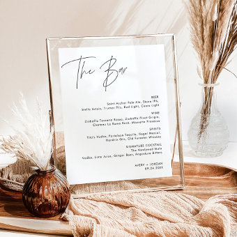 Minimalist Wedding Bar Menu | Wedding Drink Menu Poster | Zazzle