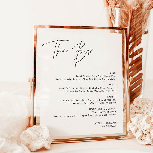 Minimalist Wedding Bar Menu | Wedding Drink Menu Poster | Zazzle