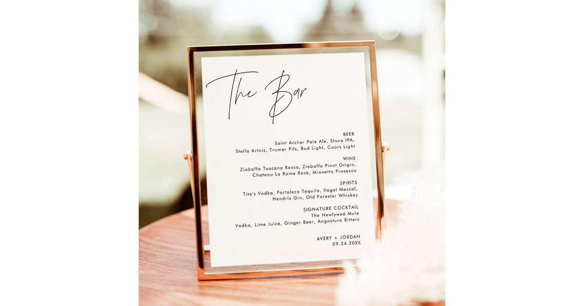 Minimalist Wedding Bar Menu | Wedding Drink Menu Poster | Zazzle