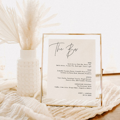 Minimalist Wedding Bar Menu | Wedding Drink Menu Poster | Zazzle