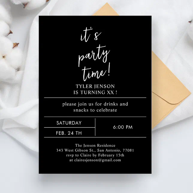 Minimalist Wedding Birthday Party Black White Text Invitation | Zazzle