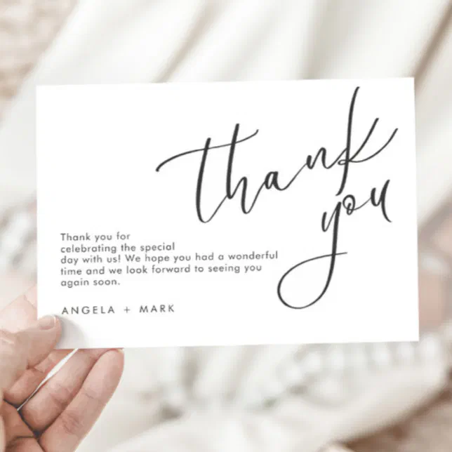 Minimalist Wedding Black Script Thank You Card | Zazzle