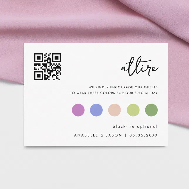Minimalist Wedding Dress Code Guest Attire QR Code Enclosure Card | Zazzle