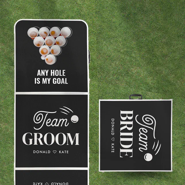 Minimalist Wedding Fun Black Beer Pong Table | Zazzle