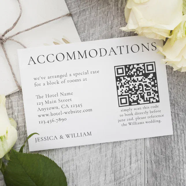 Minimalist Wedding Hotel Accommodation QR Code Enclosure Card | Zazzle