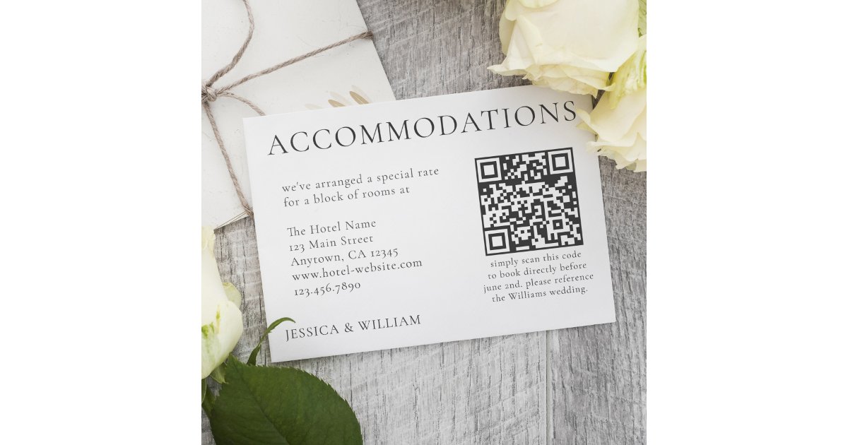 Minimalist Wedding Hotel Accommodation QR Code Enclosure Card | Zazzle