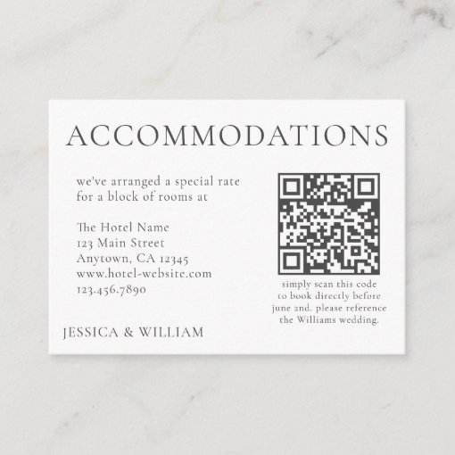 Minimalist Wedding Hotel Accommodation QR Code Enclosure Card | Zazzle