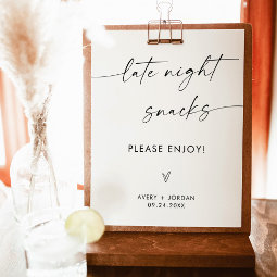 Minimalist Wedding Late Night Snacks Sign | Zazzle