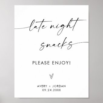 Minimalist Wedding Late Night Snacks Sign | Zazzle