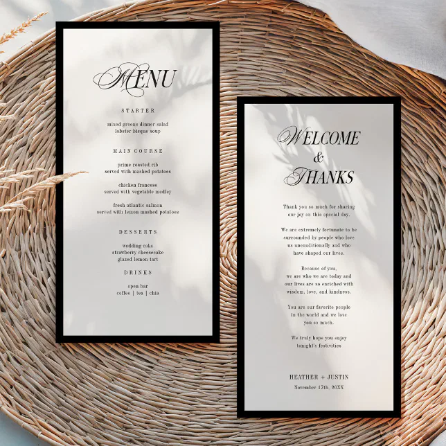 Minimalist Wedding Menu and Thank You Note | Zazzle