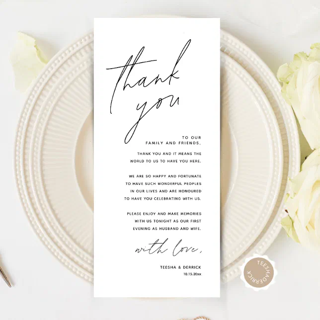 Minimalist Wedding Place Setting Thank You Card | Zazzle Minimalist Wedding Place Setting Thank You Card | Zazzle