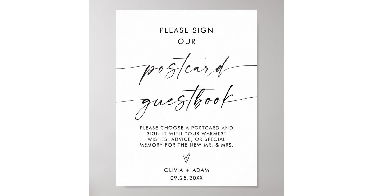 Minimalist Wedding Postcard Guestbook Sign, Modern | Zazzle