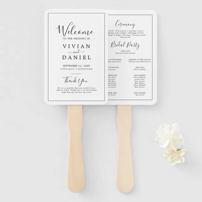 Minimalist Wedding Program Hand Fan | Zazzle