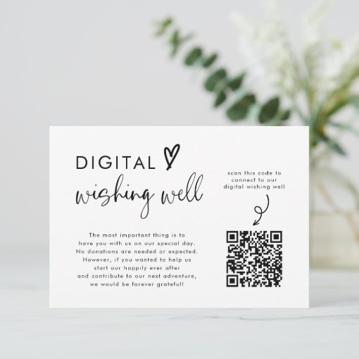 Minimalist Wedding QR Code Digital Wishing Well Enclosure Card | Zazzle