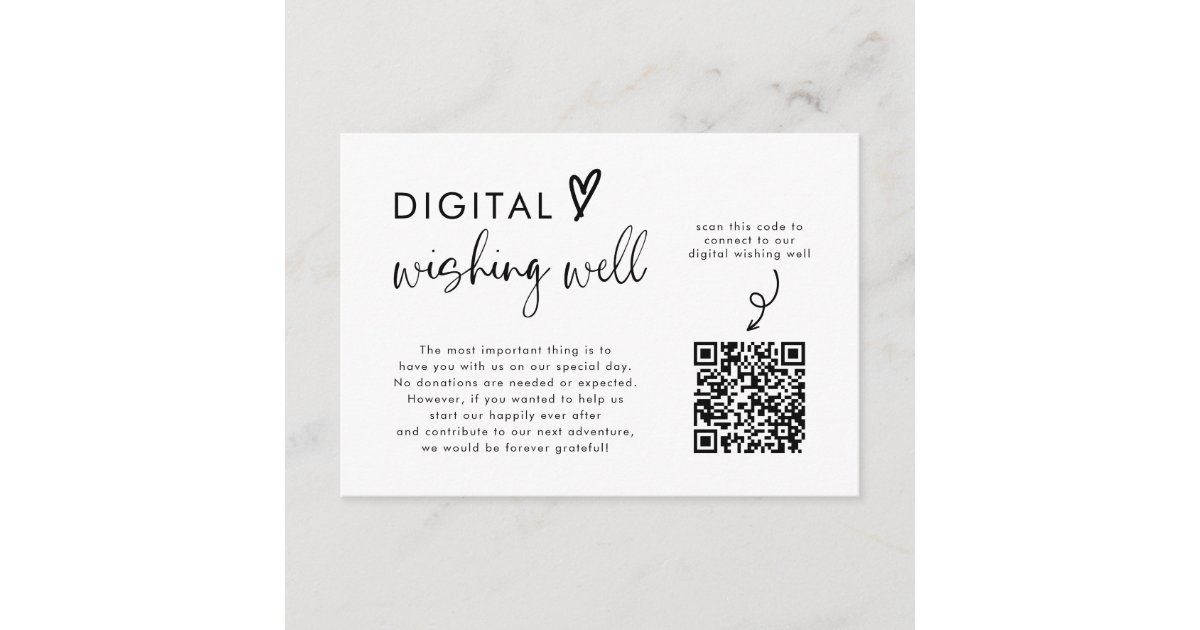 Minimalist Wedding QR Code Digital Wishing Well Enclosure Card | Zazzle