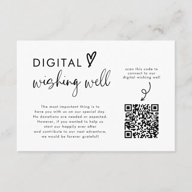 Minimalist Wedding QR Code Digital Wishing Well Enclosure Card | Zazzle