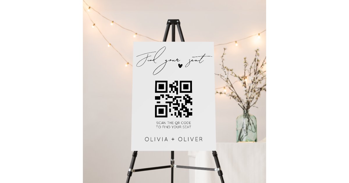 Minimalist wedding QR code seating chart sign | Zazzle