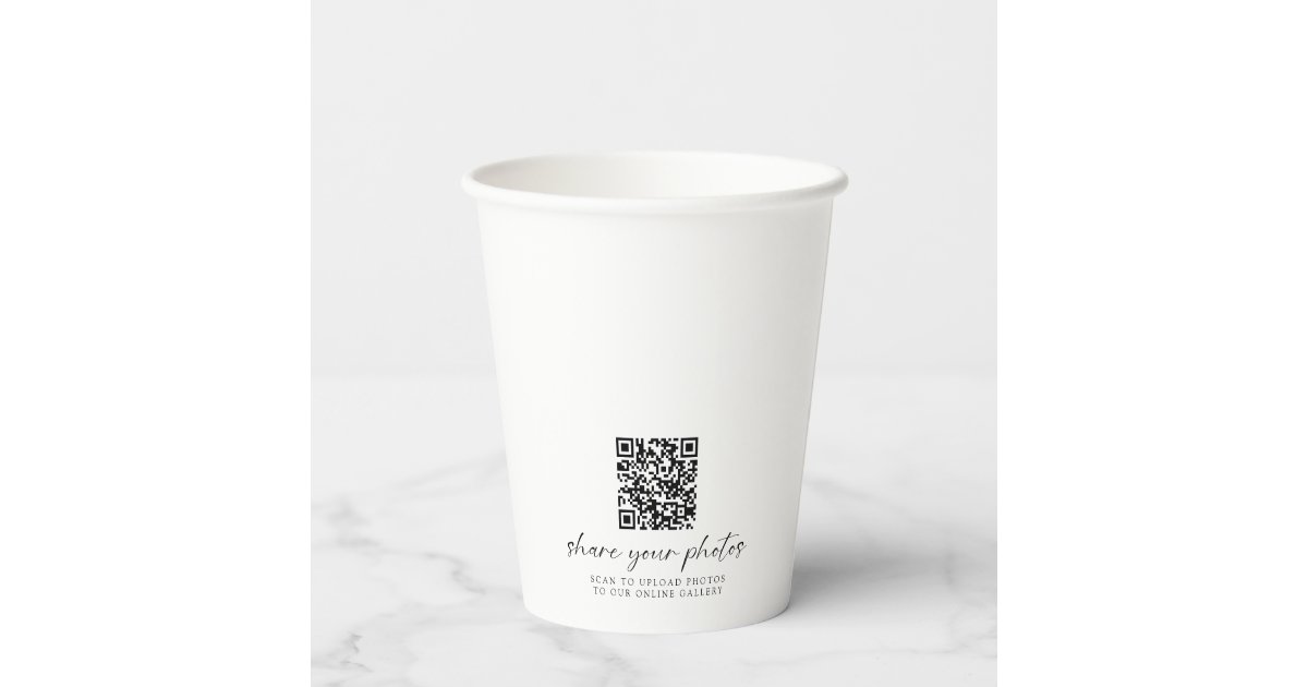 Minimalist Wedding QR code Share your Photos Paper Cups | Zazzle