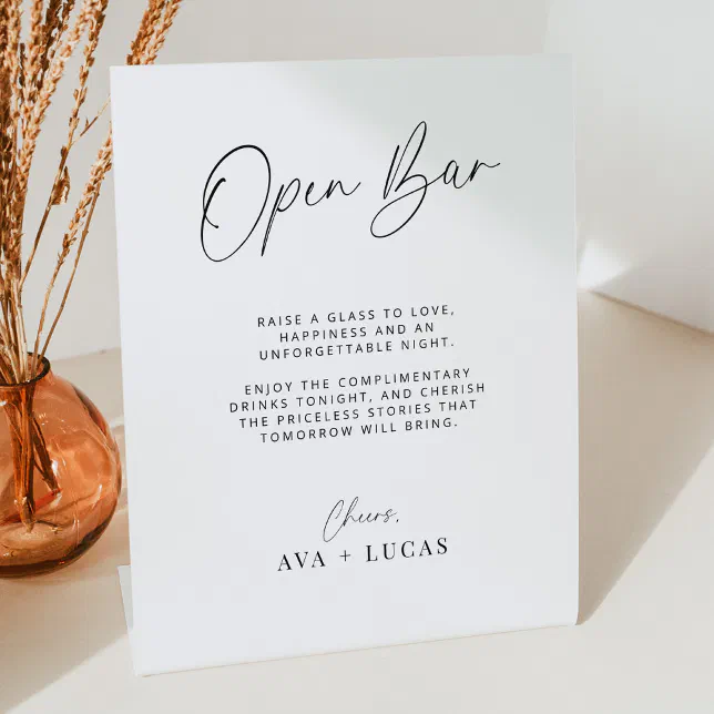 Minimalist Wedding Reception Modern Open Bar Pedestal Sign | Zazzle